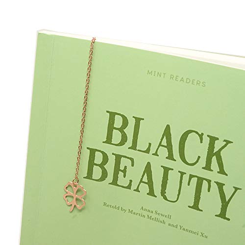yueton Metal Leaf Bookmarks Clover Leaf Bookmarkers Rose Gold Plated Brass Page Marker with Metal Pendant for Book Lovers