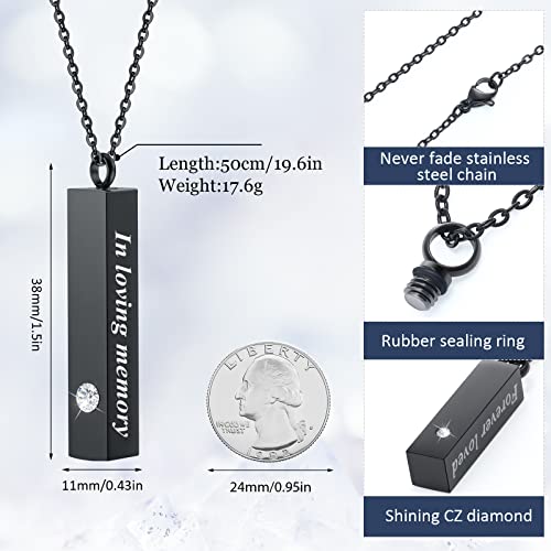 Urn Necklace for Ashes for Men and Women Cremation Jewelry for Ashes Stainless Steel Small Keepsake Pendant for Human Ashes (Black, Sliver, 12)