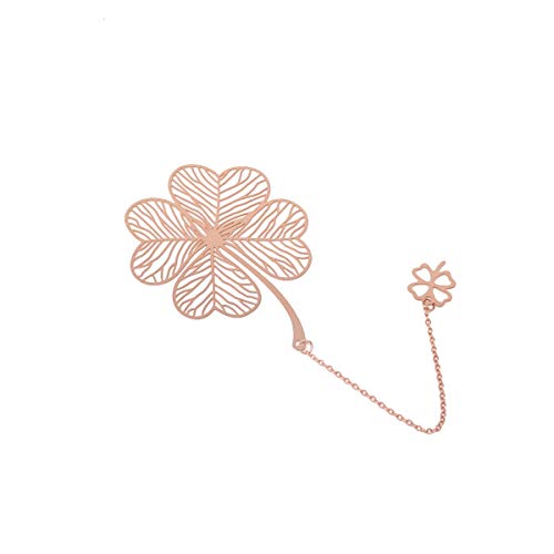 yueton Metal Leaf Bookmarks Clover Leaf Bookmarkers Rose Gold Plated Brass Page Marker with Metal Pendant for Book Lovers