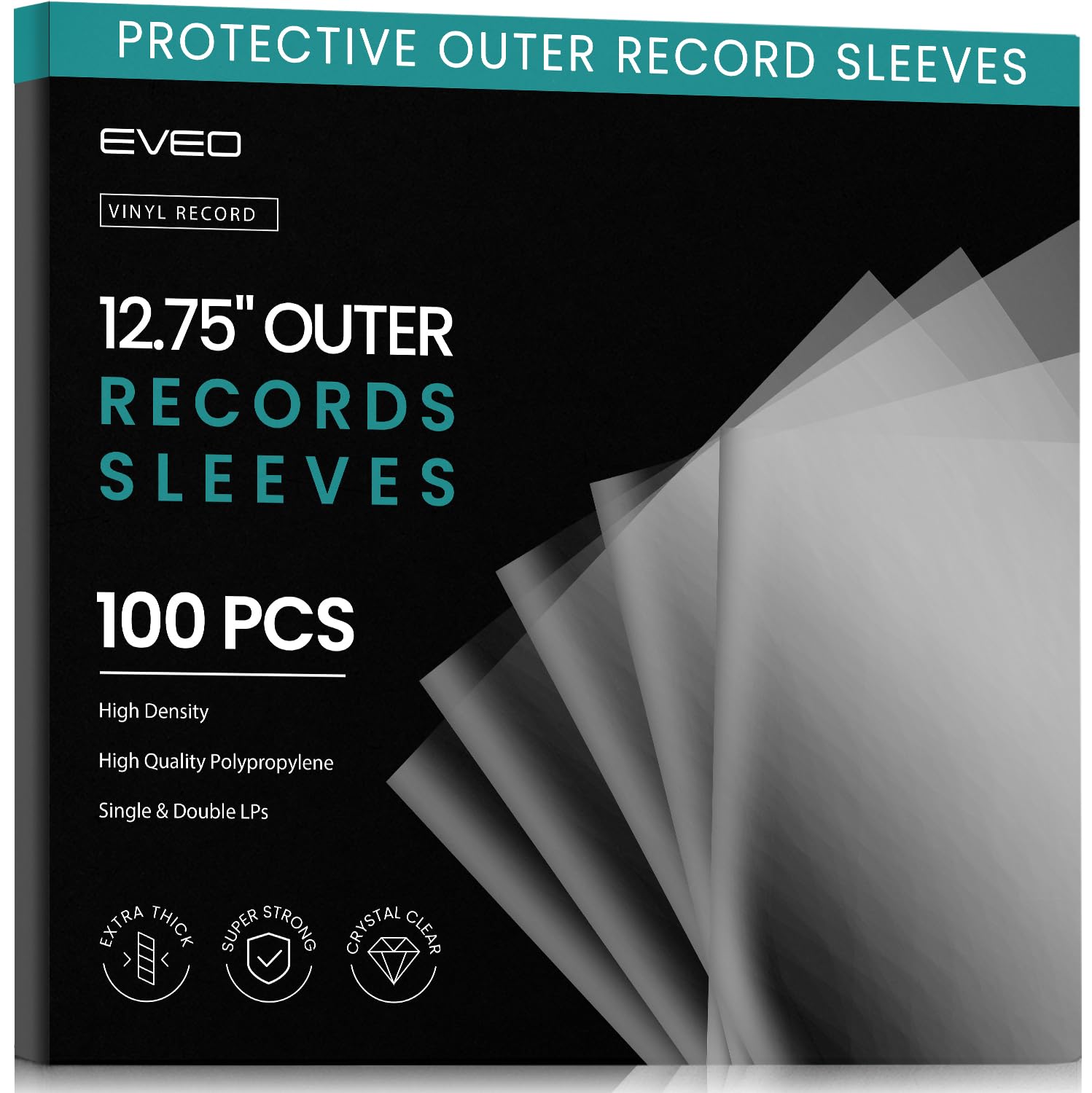 100 Record Sleeves for Vinyl Record- Crystal Clear and high-Quality Vinyl Record Storage Protector |12.75" x 12.75" Outer Sleeves Record Storage for Single & Double LP Album Covers - Thick Vinyl 3mil