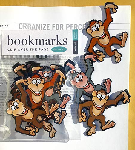 Monkey Bookmarks - (Set of 20 Book Markers) Bulk Animal Bookmarks for Students, Kids, Teens, Girls & Boys. Ideal for Reading incentives, Birthday Favors, Reading Awards and Classroom Prizes!