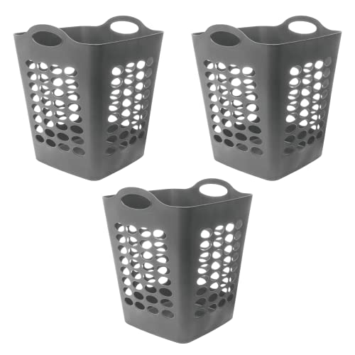 Starplast Tall Square Flex Baskets 3-Pack: 3 Pieces Large Oval-Holes Flexible Polyethylene Laundry Bins, 19.7 x 16.5 x 16.1 Inches, 13.8 Gallon, 26-125