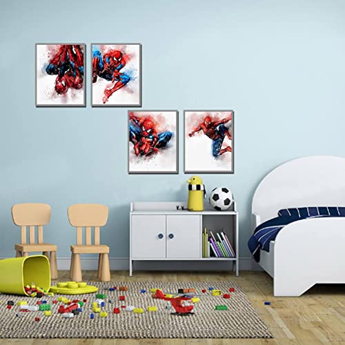 Superhero Spiderman Wall Decor Poster Prints Spider Room Decor For Boys Birthday Gift Set of 4 Nursery Home Wall Poster Decor UNFRAMED (8 x 10 inches)