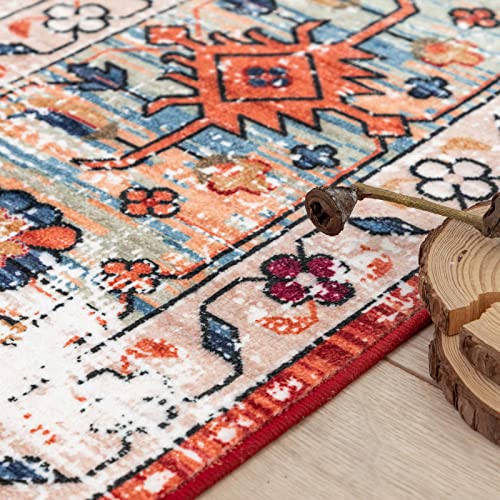 DECOMALL Sigrain Washable Rugs 5x7, Traditional Persian Rug with Rubber Backing, Distressed Medallion Area Rug for Living Room Bedroom Dinning Room, 5x7ft, Orange