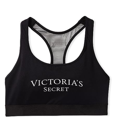 Victoria's Secret Player Medium Impact Sports Bra, Racerback Bras for Women, Black (M)