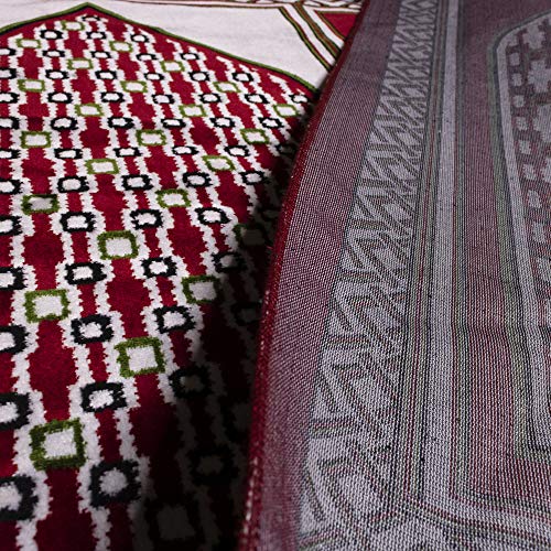 Modefa Turkish Islamic Prayer Rug - Multi Person Janamaz Sajada for Family or Mosque - Large Gathering & Group Praying Carpet - Wide Plush Velvet Praying Mat - Geometric Red & Green (Red - 4 Person)