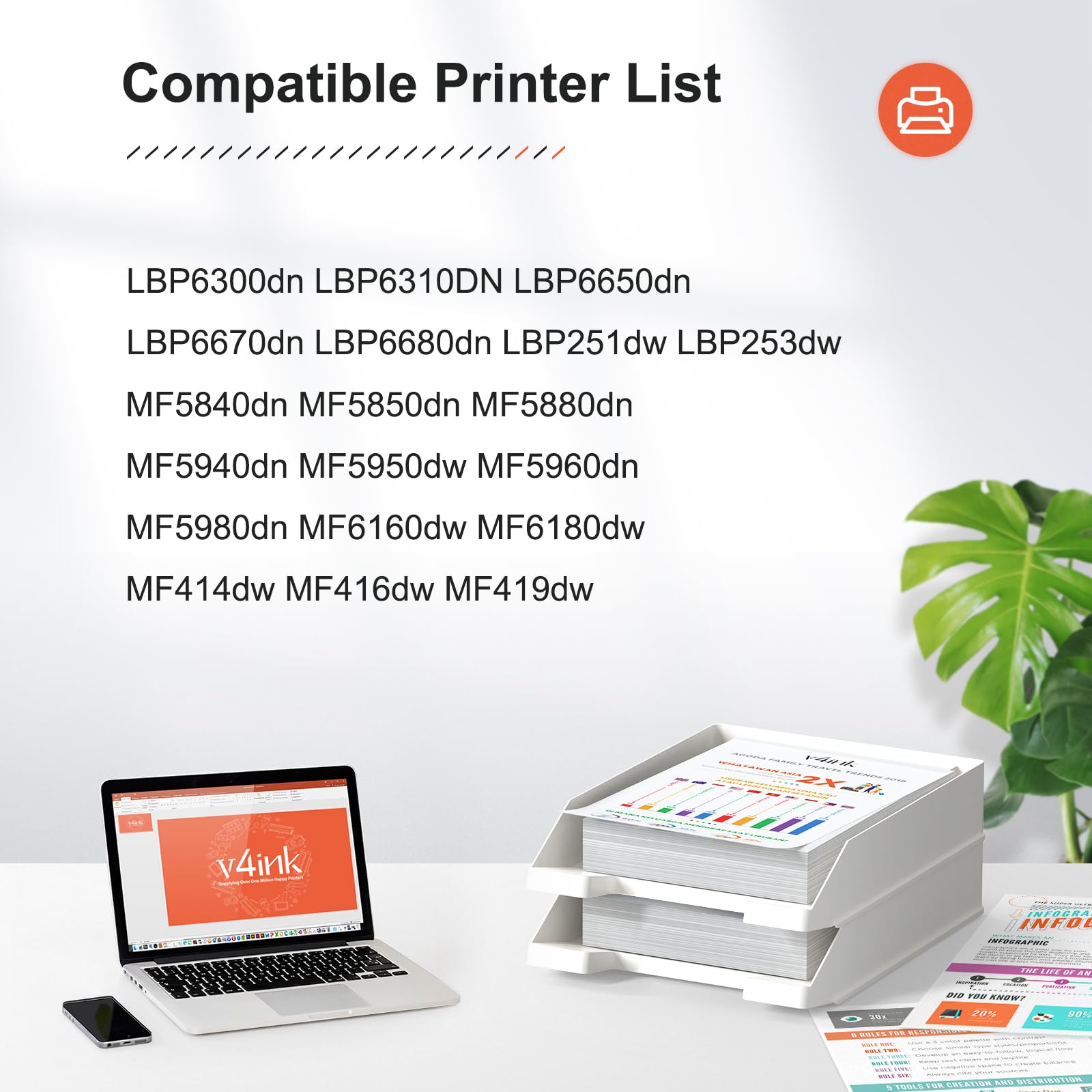 v4ink 2PK Compatible Toner Cartridge Replacement for Canon 119 CRG-119 3479B001AA Toner for Canon ImageClass mf414dw mf416dw mf419dw mf5950dw mf5960dn lbp251dw lbp253dw lbp6670dn Printer