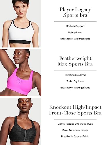 Victoria's Secret Player Medium Impact Sports Bra, Racerback Bras for Women, Black (M)