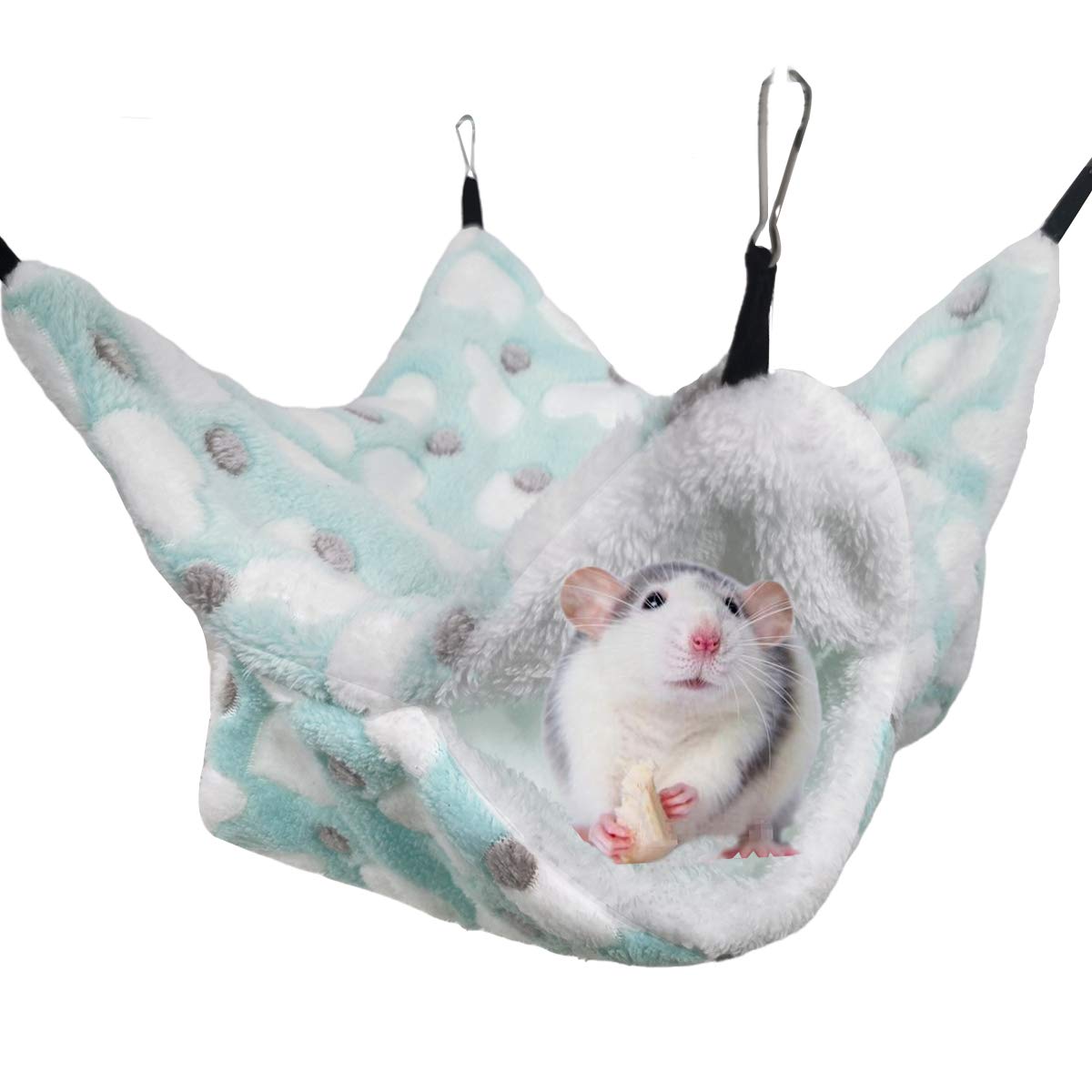 LEFTSTARER Bunkbed Sugar Glider Hammock, Ferret Beds, Small Pet Cage Accessories - Chinchilla, Hamster Bedding (Green-Heart, Medium)