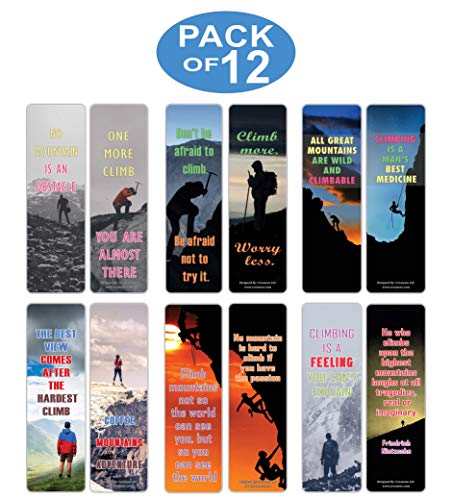 Creanoso Inspiring Rock Climbing Sayings (12-Pack) – Six Assorted Quality Bookmarker Cards Bulk Set – Premium Gift for Climbers, Professionals, Men & Women, Adults – Adventure Giveaway Ideas