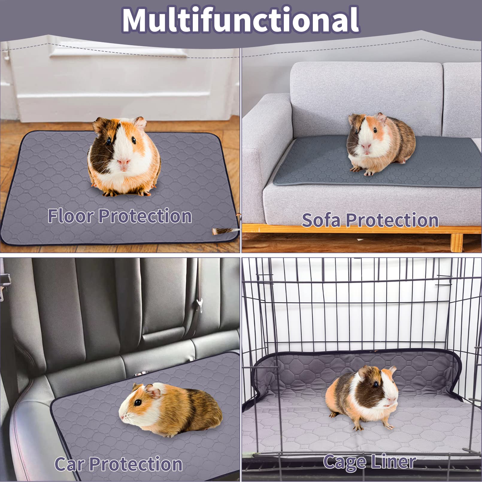BNOSDM Guinea Pig Cage Liner Set Large Washable Hamster Fleece Bedding 55.1" x 39.3" Reusable Bunny Pee Pads with Garbage Bag Super Absorbent Small Animals Mats for Rabbits Chinchilla Hedgehog