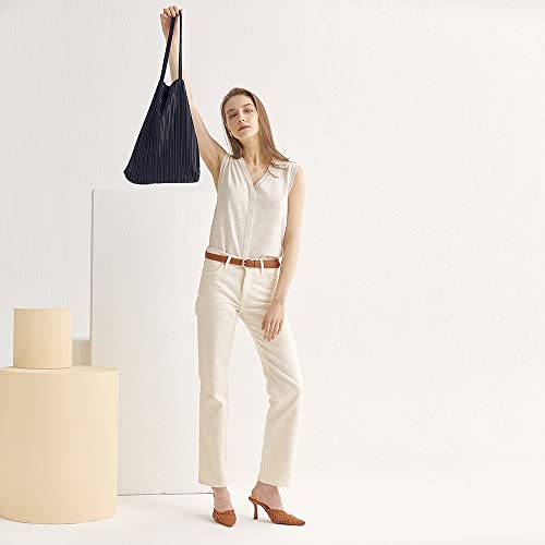 BLUEORB Each Bag Casual Washable Pleats Women's Versatile 100% Recycled Polyester Daily Shoulder Bag Tote Hobo Pouch Set (Beyond Black)