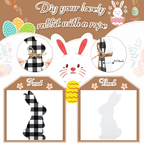4 Pcs Easter Bunny Table Wooden Signs Bunny Shaped Farmhouse Decor Spring Bunny Wood Tabletop Easter Decorations Easter Bunny Dining Room Table Decor Sign Bunny Decor with Rope (Plain Black White)