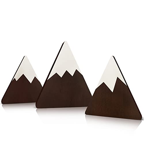 Huray Rayho Mountain Wooden Signs Wood Mountain Wall Art Farmhouse Decorations Shelf Sitter Office Desk Decors Snowy Mountains Cutouts Table Stands Kitchen Tiered Tray Ornaments, Set of 3