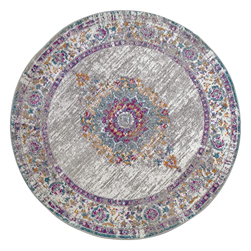 Leick Home 595272 Song Floral Indoor Outdoor Area Rug Round 5'3"