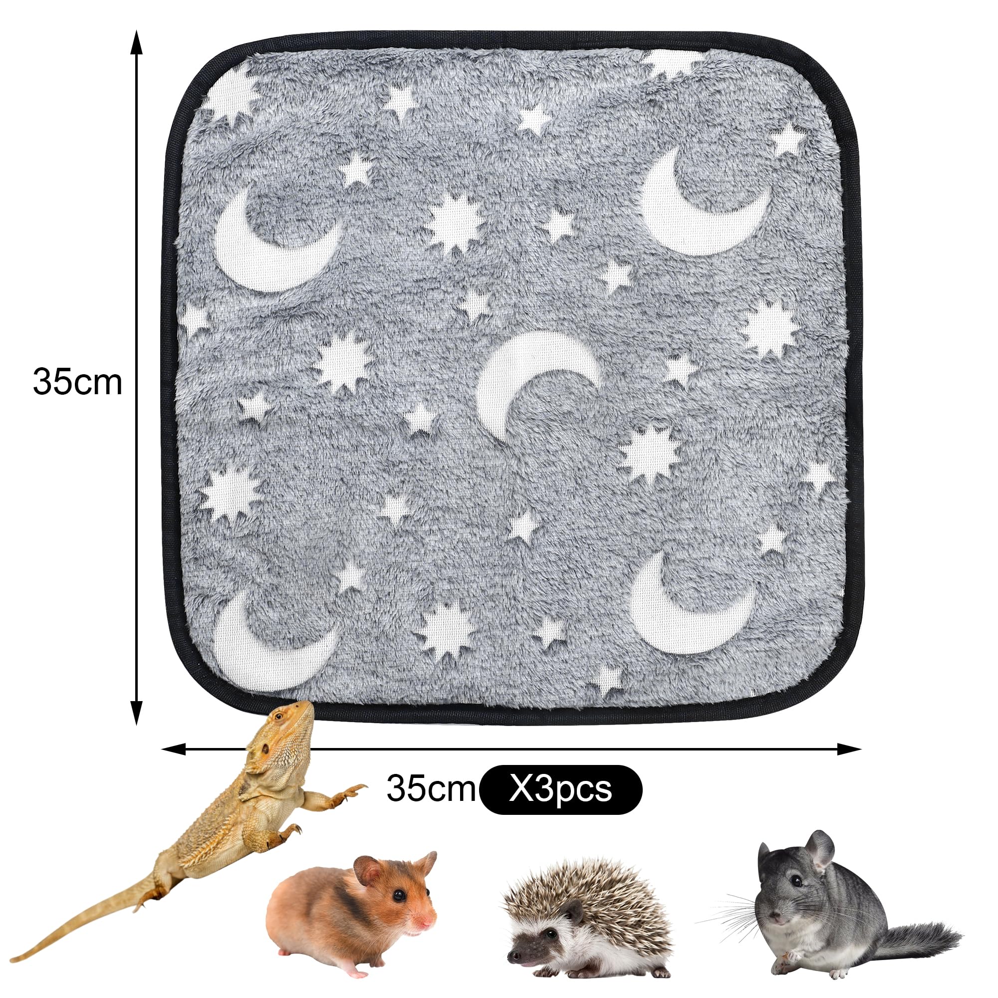 3PCS Guinea Pig Bedding Glow in Dark Small Pet Warm Liners Washable Hamster Bedding Pads, Absorbent & Anti Slip Rat Dragon Luminous Bedding Playing Mats for Small Animals, 14 inch