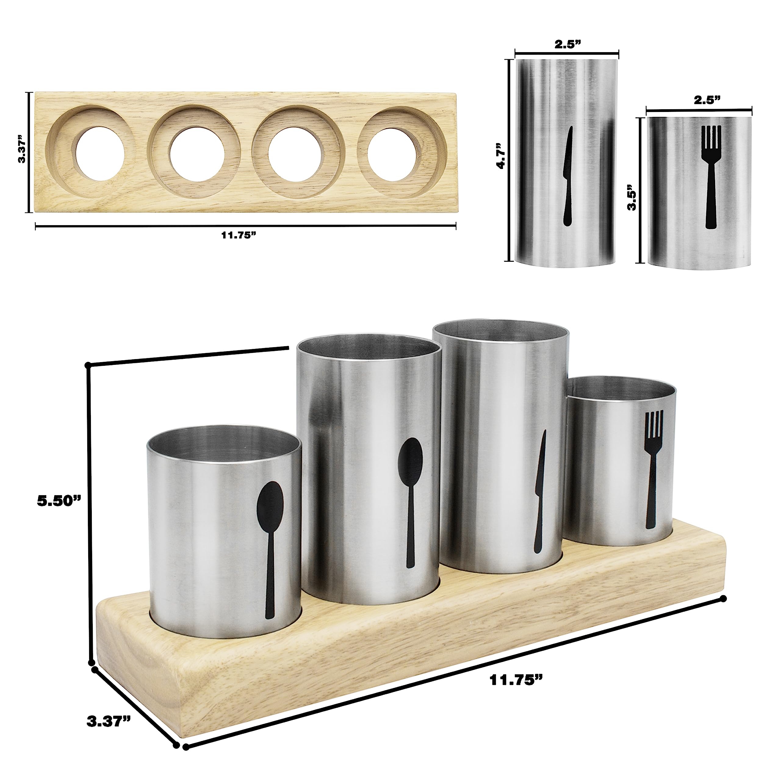 Sorbus Silverware Holder with Caddy for Spoons, Knives Forks, etc — Ideal for Kitchen, Dining, Entertaining, Buffet, Picnic, and More — Stainless Steel with Bamboo Wood Base