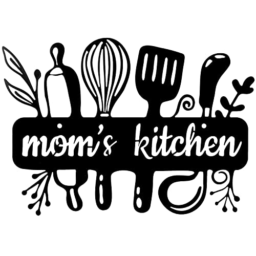 SwallowLiving Metal Black Mom Kitchen Sign Decor Mother Day Gift Hanging Word Art Decoration Kitchen Wall Decor 13”x9.1”
