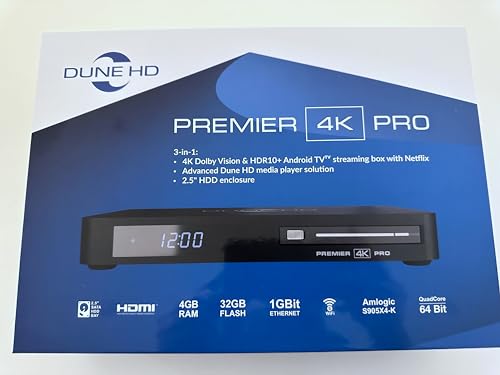 Dune HD Premier 4K Pro Android TV 11 | Media Player | Netflix in 4K D Vision & ATM-os | Mini PC | 4GB/32GB, HDD 2.5 Slot, AV1, Wi-Fi 6, 1Gbit, ISO DV P7 FEL MKV AFR | HDR10+ | DTS | Voice Control