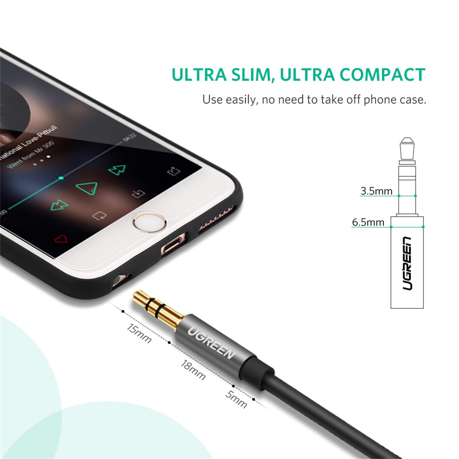 UGREEN Headphone Extension Cable 3.5mm Extension Gold Plated Aux Cable Audio Stereo Jack Male to Female TRS Cord Extender Compatible with iPhone iPad Phones Tablets Media Players, 6.6FT