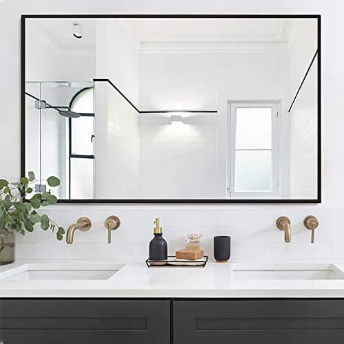 KIMREAL Bathroom Mirror 30x40 Inch, Black Frame Mirror 30"x40", Rectangle Wall Mounted Mirror, Metal Framed Vanity Mirror for Wall 30 by 40, Modern Mirror Hangs Horizontal Or Vertical