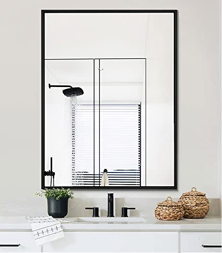 KIMREAL Bathroom Mirror 30x40 Inch, Black Frame Mirror 30"x40", Rectangle Wall Mounted Mirror, Metal Framed Vanity Mirror for Wall 30 by 40, Modern Mirror Hangs Horizontal Or Vertical