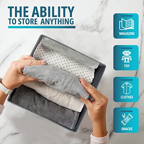 Klozenet 11 inch cube storage bins 8-pack, Fabric Collapsible Storage Bins Durable and Sturdy With Handle For Closet Shelves, Storage, Books, Cloth and Toys/ foldable Cubby Organizer, (Grey)