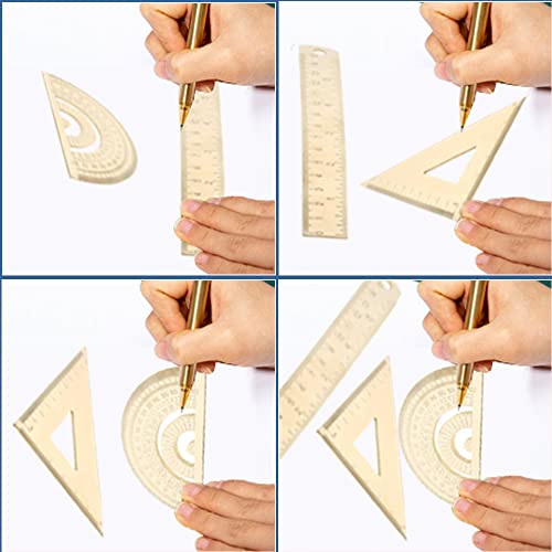 Utoolmart Brass Ruler Set, Triangle Ruler, 180 Degrees Protractor, 12cm / 4.7-inch Straight Ruler, Measuring Tool for Drafting Drawing Learning Math Geometry Ruler 1 Pcs