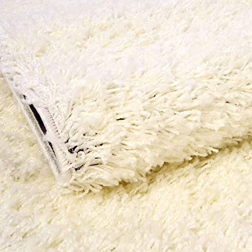 Rugs.com - Über Cozy Solid Shag Collection Rug – 4 Ft Round Snow White Shag Rug Perfect for Kitchens, Dining Rooms