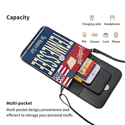 AERMSSEY Tennessee USA State Flag map red Blue Crossbody Cell Phone Purse for Womens Lightweight Small Soft Leather Fashion Travel Wallet with Adjustable Strap
