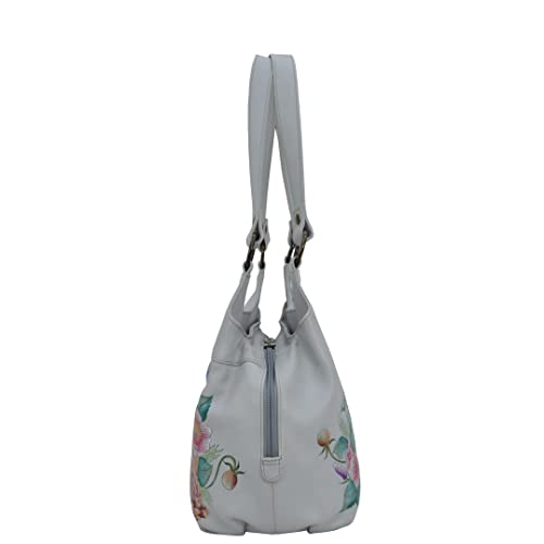 Anuschka Women’s Genuine Leather Triple Compartment Large Satchel - Hand Painted Exterior - Floral Charm
