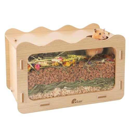 Rubor Hamster Digging Box Syrian Visible Hideout and Exploration House with Acrylic Transparent Board for Dwarf Gerbils Mice Degus or Other Small Pets