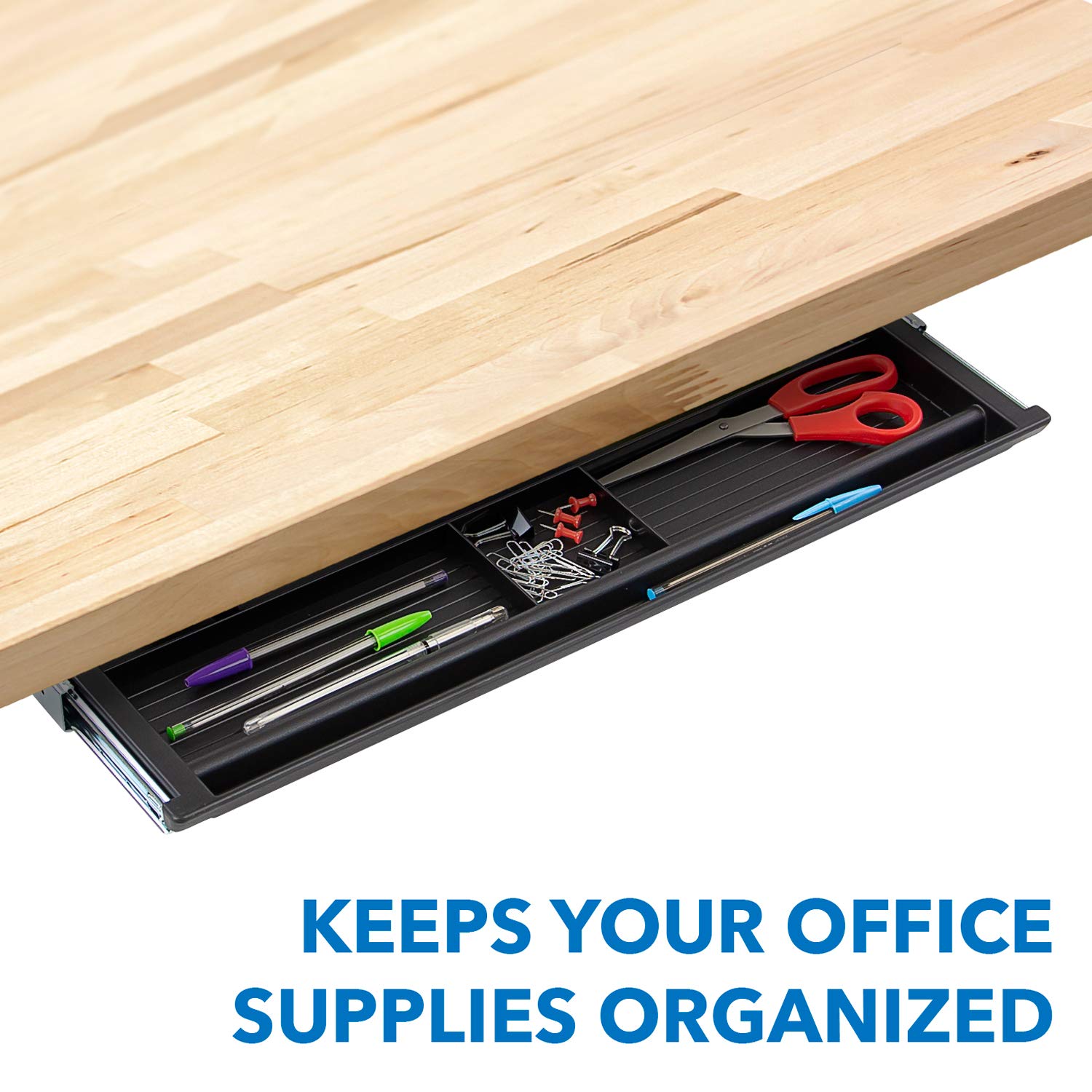 Mount-It! Under Desk Pencil Drawer - Slide Out Under Desk Tray for Storage of Pen, Pencil and Other Office Essentials, 21.2 Inch Wide, Black
