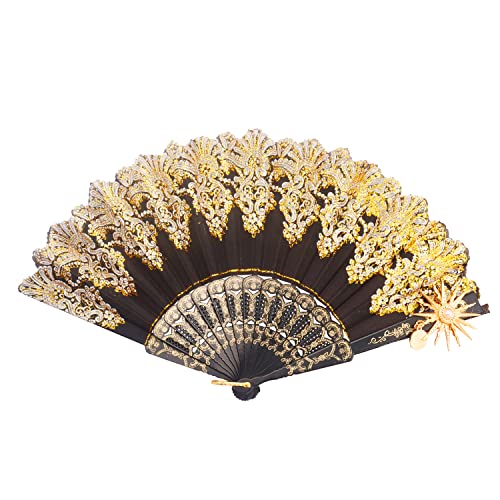 Simple polymer Folding Hand Fans Lace Handheld Fan European Retro Folding Fan Chinese Folding Fan for Dancing Props Cosplay Wedding Gift Party Favors,Black