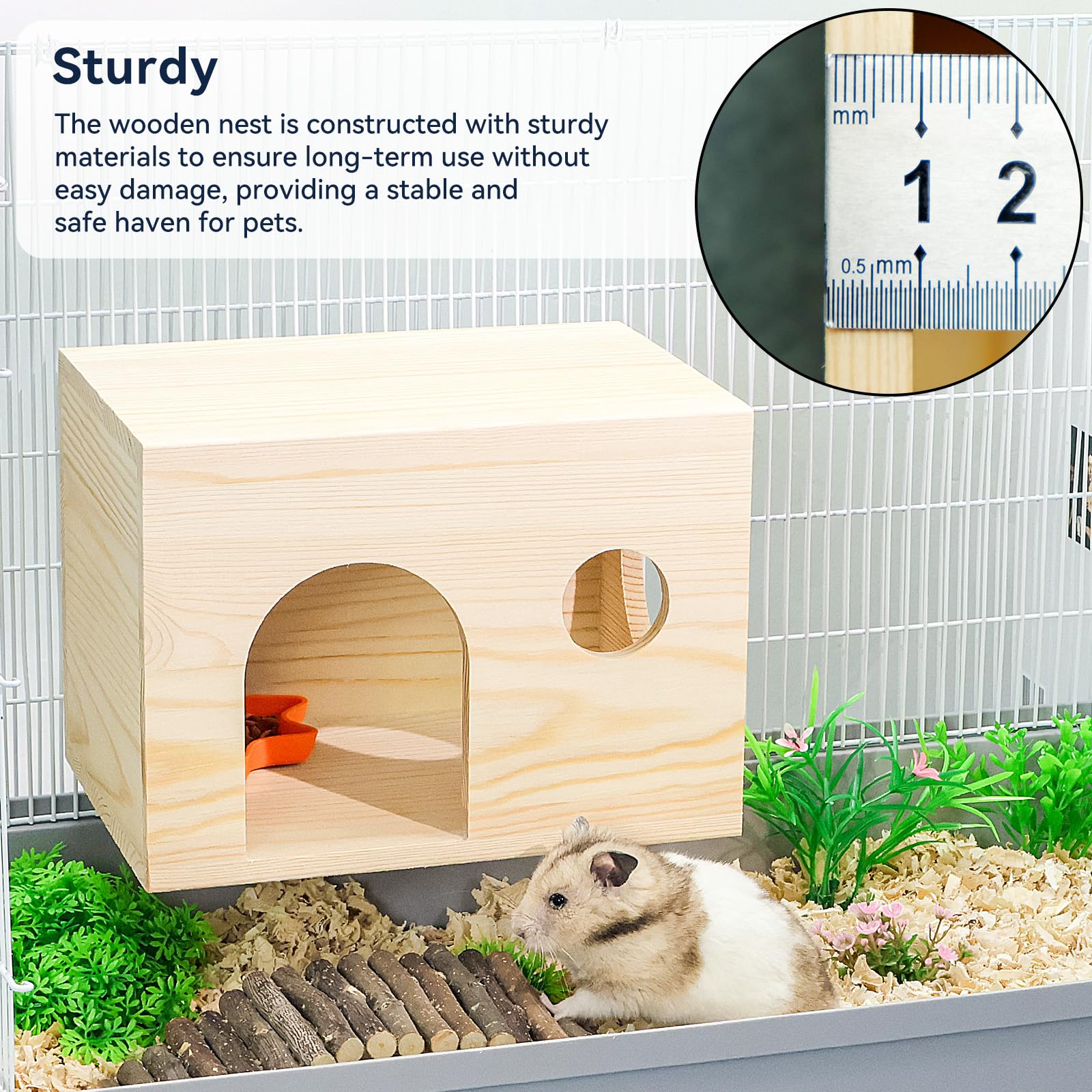 RunDuck Wooden Small Animal Hamster Hideout,Hanging Design, Space-Saving, Spacious, for Chinchillas, Hamsters, Mice, Gerbils, and Mice (8.5'' x 8'' x 3.7'')