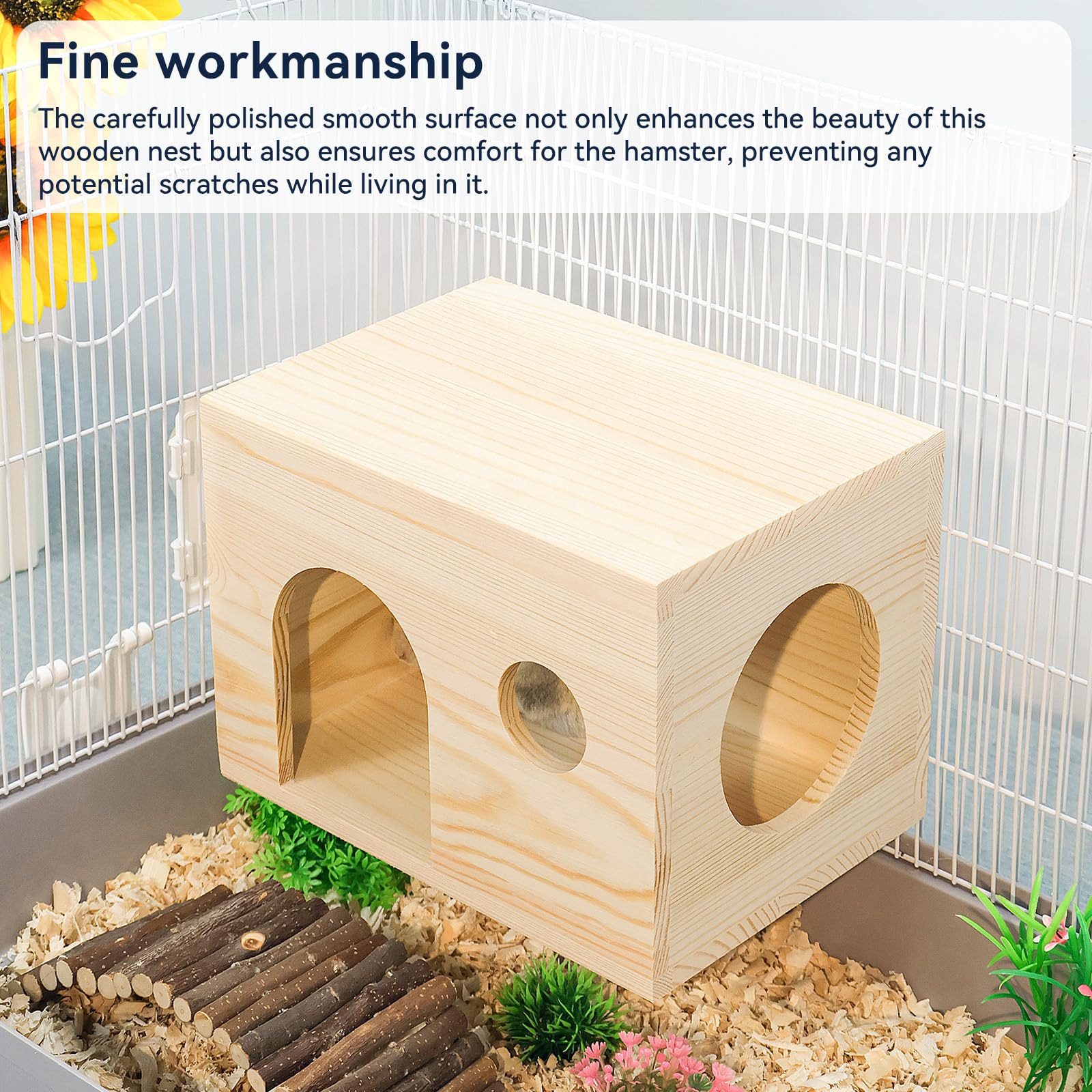 RunDuck Wooden Small Animal Hamster Hideout,Hanging Design, Space-Saving, Spacious, for Chinchillas, Hamsters, Mice, Gerbils, and Mice (8.5'' x 8'' x 3.7'')
