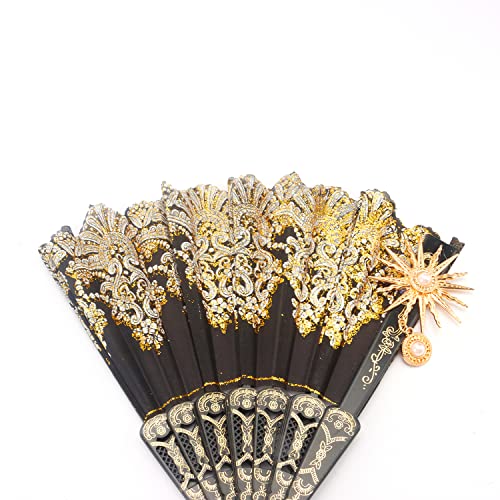 Simple polymer Folding Hand Fans Lace Handheld Fan European Retro Folding Fan Chinese Folding Fan for Dancing Props Cosplay Wedding Gift Party Favors,Black