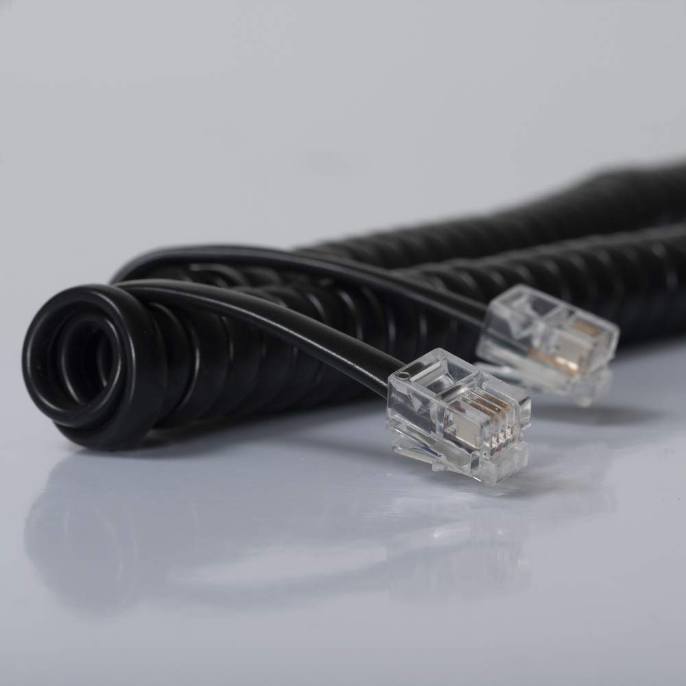 Coiled Telephone Handset Cord for Use with PBX Phone Systems, VoIP Telephones - 12 Ft Uncoiled, Rj22, 1.5 Inch Lead on Both Ends, Glossy Black, 10-Pack