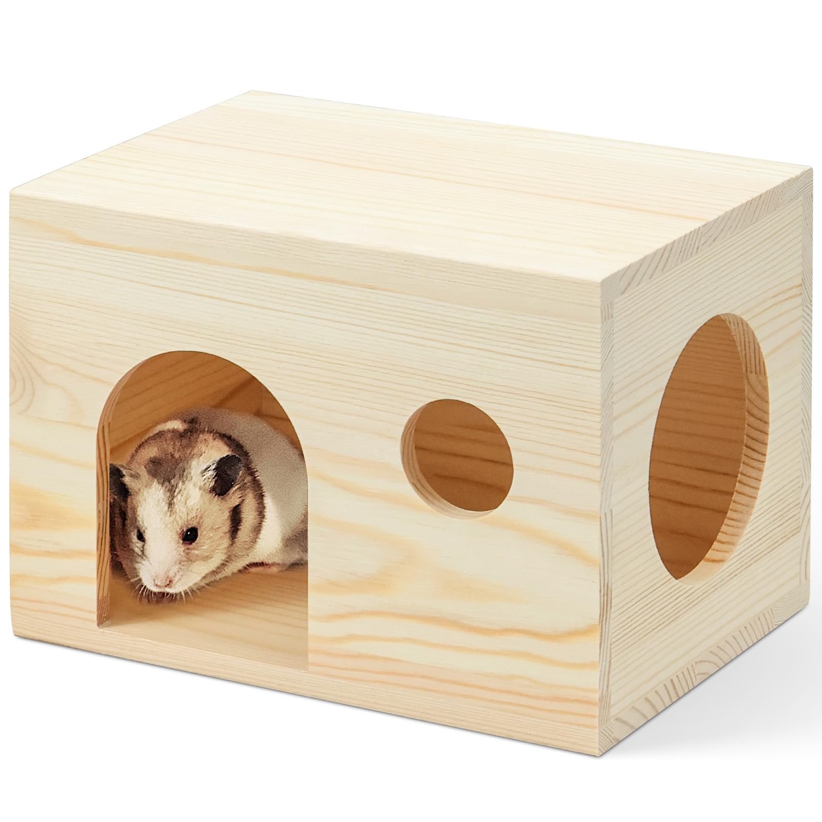 RunDuck Wooden Small Animal Hamster Hideout,Hanging Design, Space-Saving, Spacious, for Chinchillas, Hamsters, Mice, Gerbils, and Mice (8.5'' x 8'' x 3.7'')