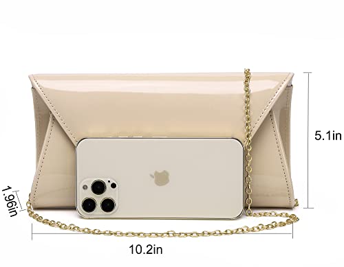 MUDUO Women Patent Leather Fashion Clutch Purses Evening Bag Handbag (NUDE)