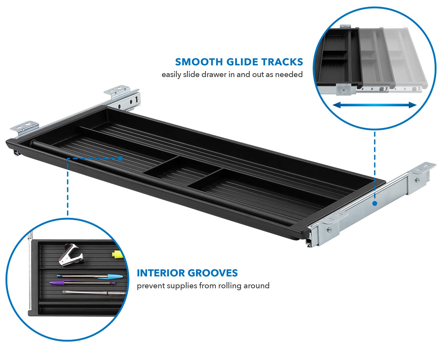 Mount-It! Under Desk Pencil Drawer - Slide Out Under Desk Tray for Storage of Pen, Pencil and Other Office Essentials, 21.2 Inch Wide, Black