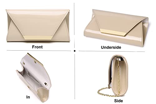 MUDUO Women Patent Leather Fashion Clutch Purses Evening Bag Handbag (NUDE)