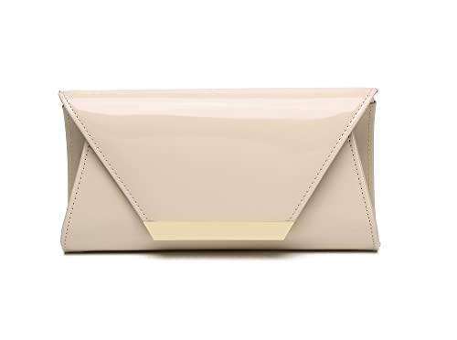 MUDUO Women Patent Leather Fashion Clutch Purses Evening Bag Handbag (NUDE)