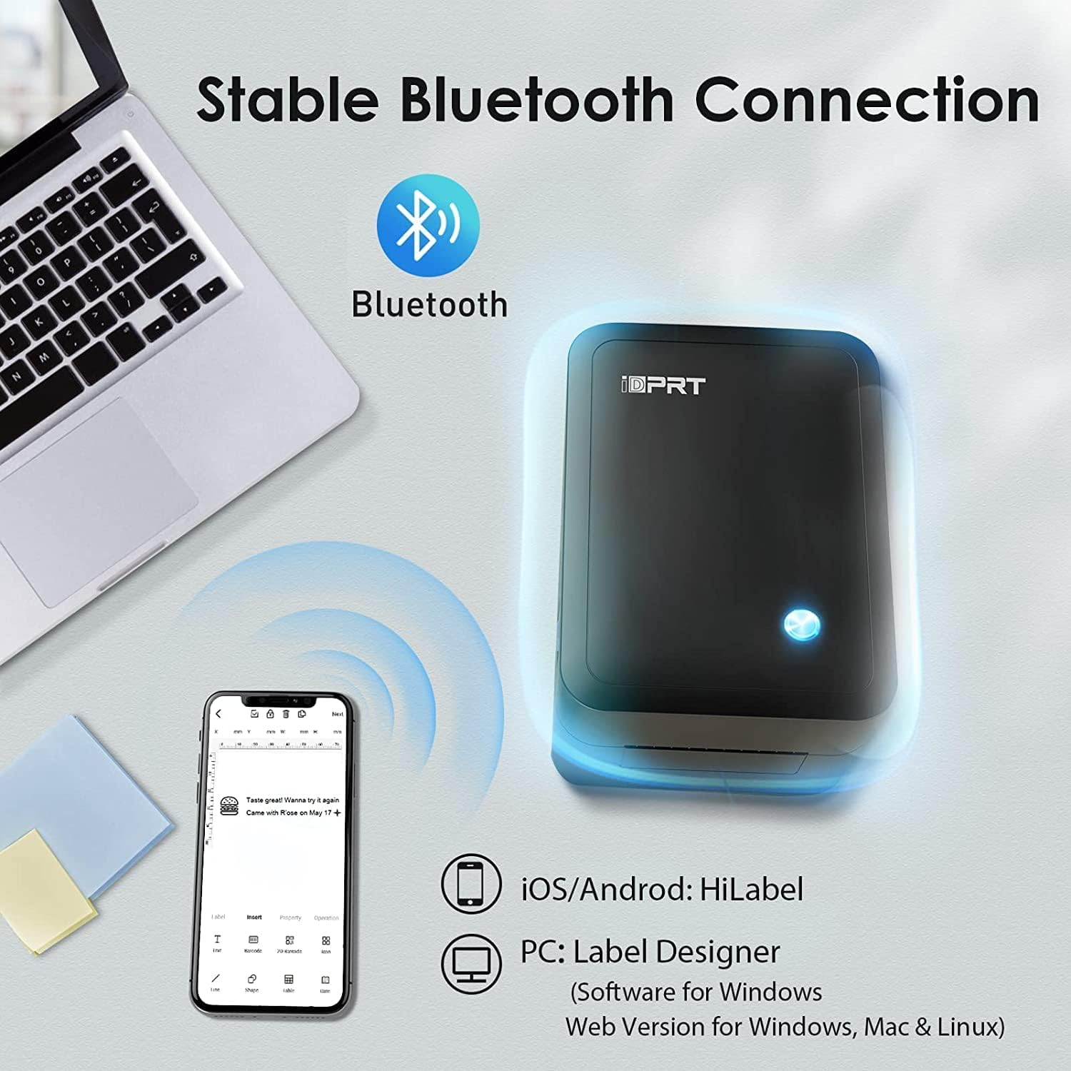 iDPRT Bluetooth Thermal Label Printer Super Quick Address Label Printer, 1"-3.15" Width Wireless Label Maker with APP for Barcode, Address, Mailing etc, Support Windows, Mac, iOS& Android