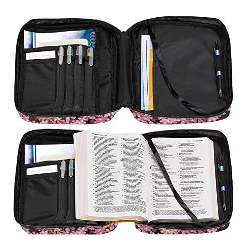 Coloranimal Pink Cherry Blossom Flower Bible Covers Book Cover for Women Girls Christmas Gift Scripture Bible Case Church Bags Protective with Handle and Zippered,Pink Axolotl