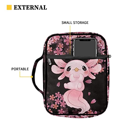 Coloranimal Pink Cherry Blossom Flower Bible Covers Book Cover for Women Girls Christmas Gift Scripture Bible Case Church Bags Protective with Handle and Zippered,Pink Axolotl
