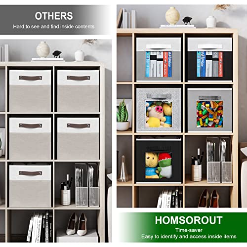 homsorout Cube Storage Bins, Fabric Baskets for Organizing, Closet Storage Cubes with Window, Cube Storage Organizer Bins with Front Handle for Clothes, Books, Sundries, 3 Packs, Grey