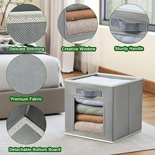 homsorout Cube Storage Bins, Fabric Baskets for Organizing, Closet Storage Cubes with Window, Cube Storage Organizer Bins with Front Handle for Clothes, Books, Sundries, 3 Packs, Grey