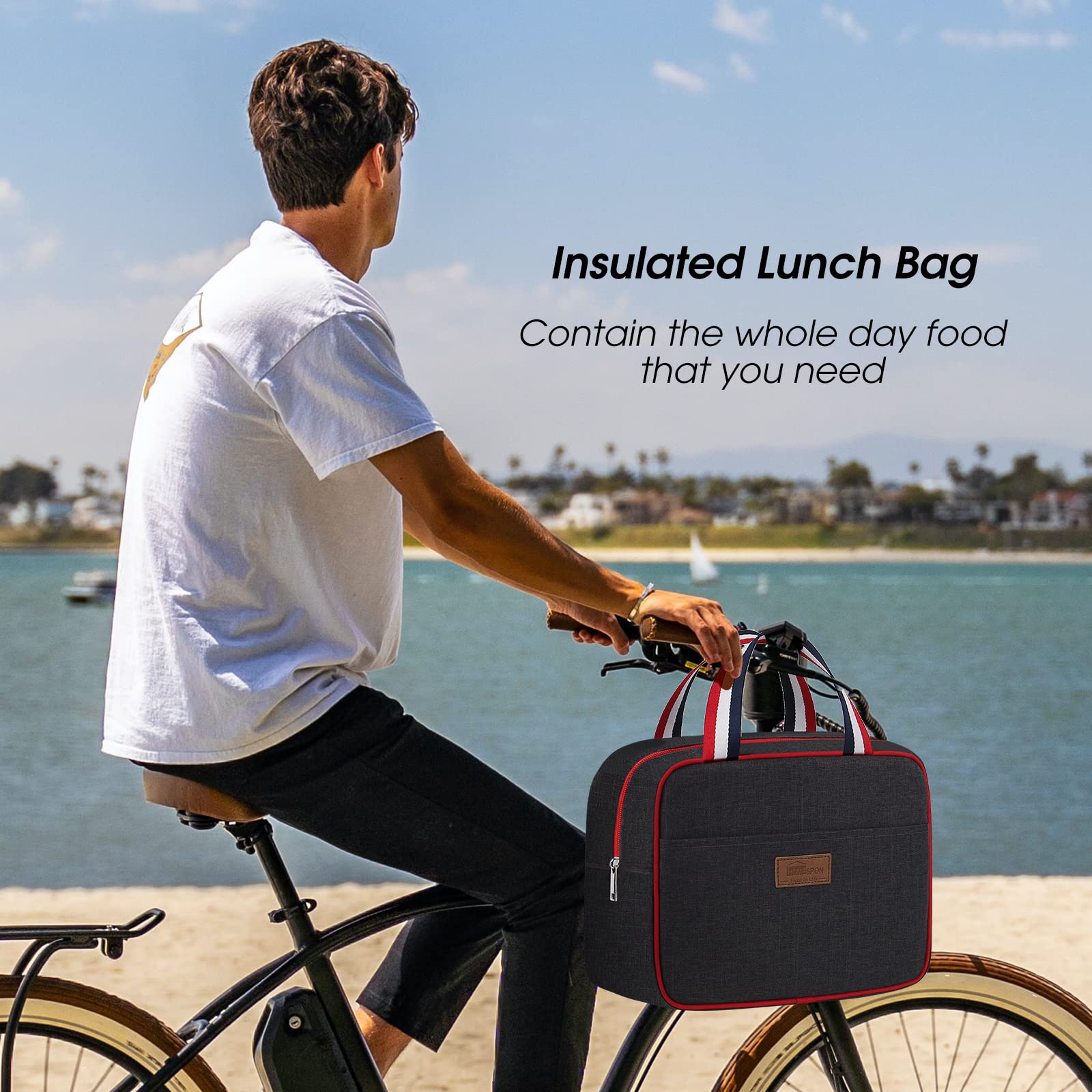 HOMESPON Lunch Bag Insulated Tote Bag Lunch Box Resuable Cooler Bag Lunch container Waterproof Lunch holder for Women/Men,dark grey