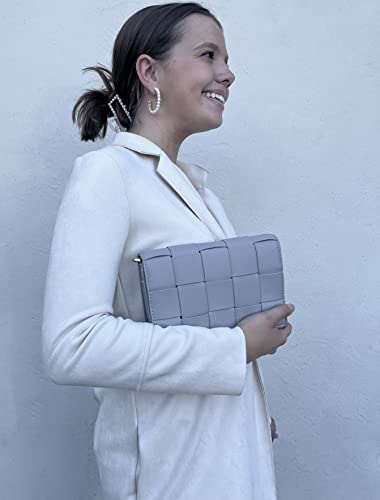 Bella Luna Small Woven Crossbody Purse Shoulder Bag or Clutch for Women with Removable Strap (Cement)